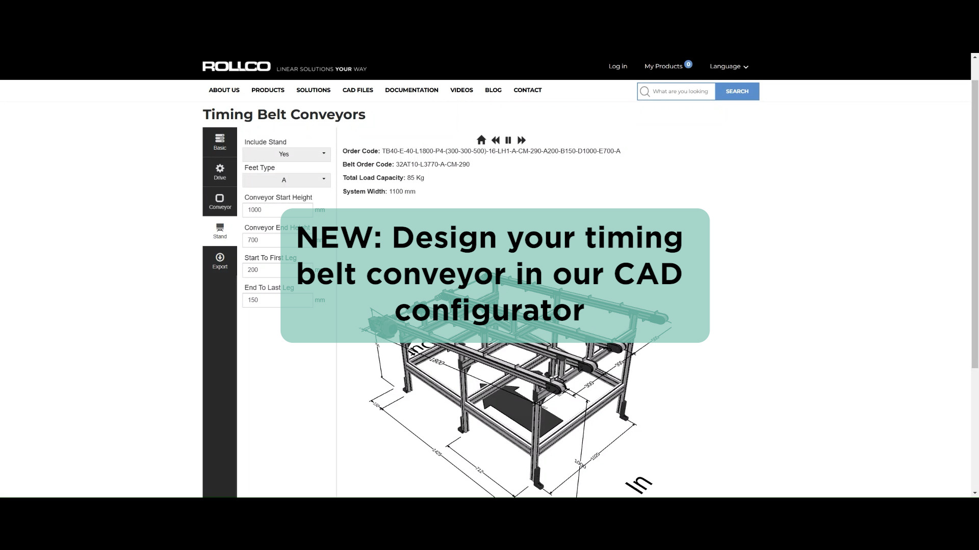 Rollco presents new CAD configurator for timing belt conveyors